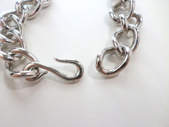 Monet Silver Chain Necklace Wide Chain Shiny Silver Open Link