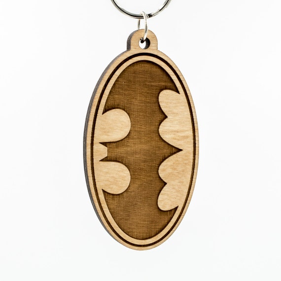 Batman Wooden Keychain Batman Logo Carved Wood Key Ring
