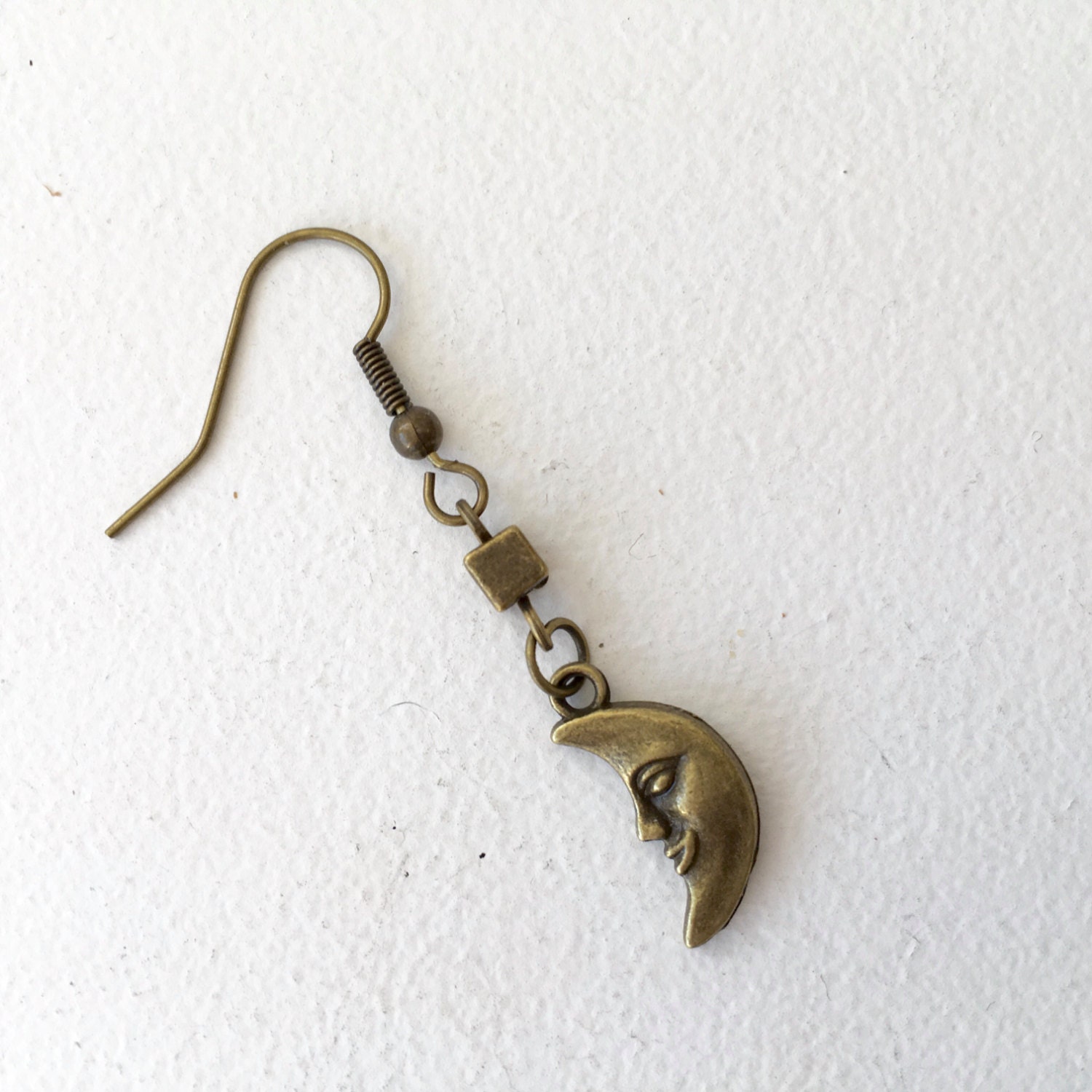 Men's single earring, man moon drop earring, celestial dangle earring ...