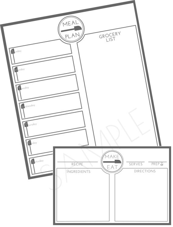 Recipe Card and Weekly Meal Plan Kitchen Set by AJCDesignStudio