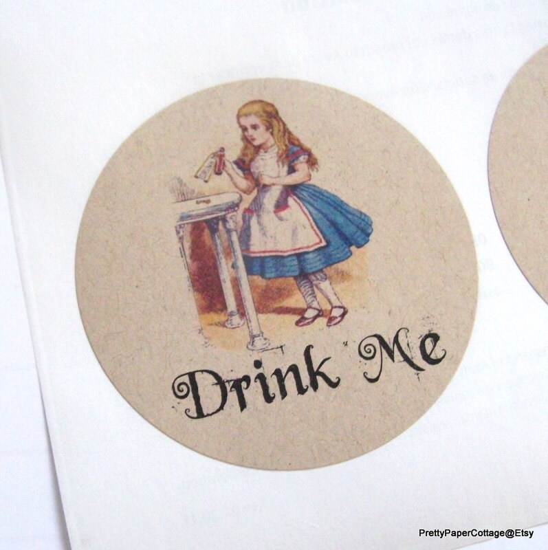 Drink Me Labels Alice in Wonderland Drink Me Stickers Kraft