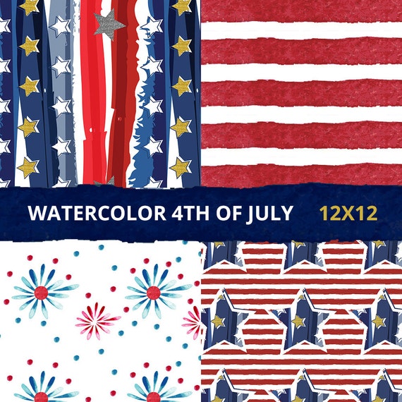 America Watercolor 4th of July Digital Paper Set in Bright
