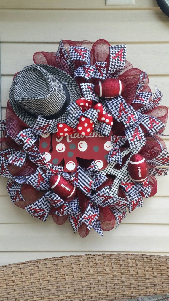 Alabama Crimson Tide Wreath Elephant Football By Lilysflowersts