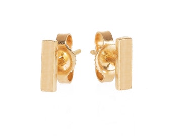14k gold diamond bar earring studs by LettersbyZoe on Etsy