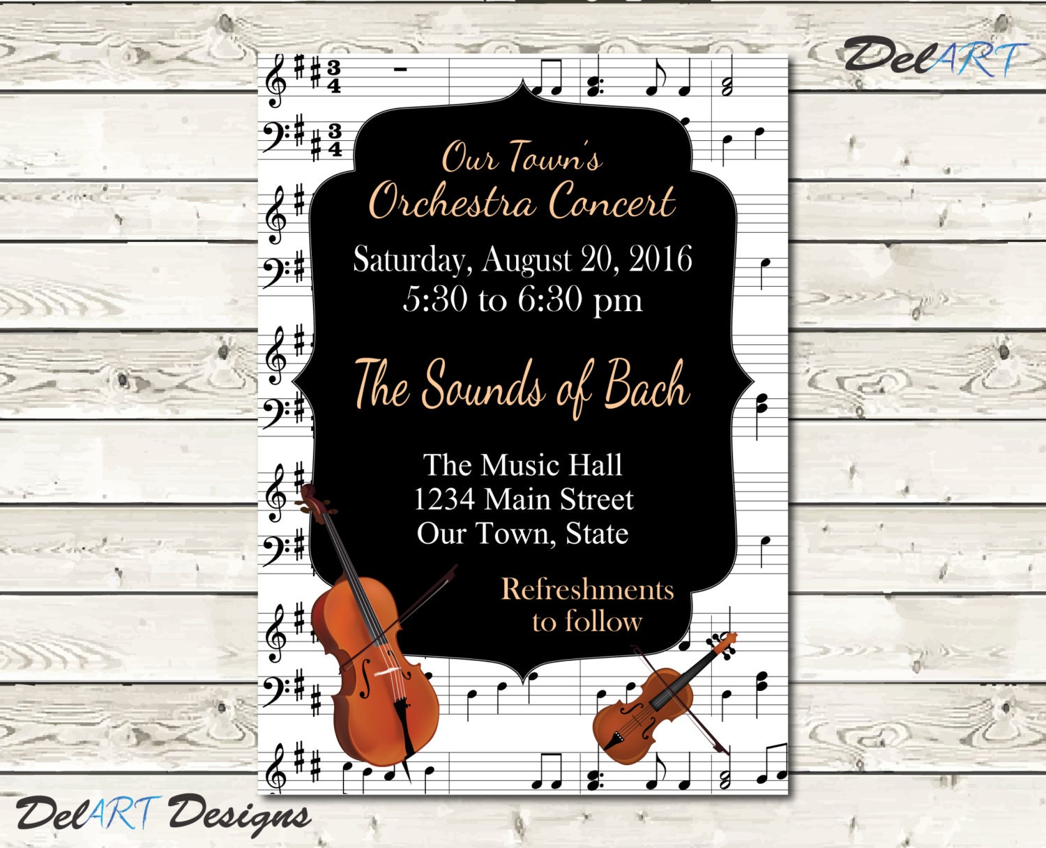 Piano Recital Orchestra Concert Invite Music by DelARTDesigns