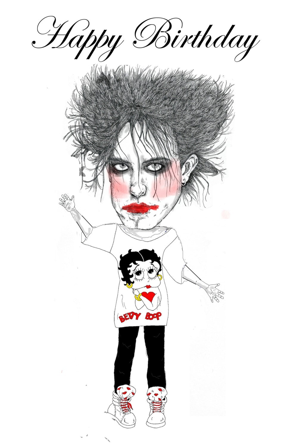 Robert Smith The Cure Birthday Card And Badge A5