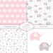 Pink Elephants Baby Girl Digital Paper Set-Two Clipart