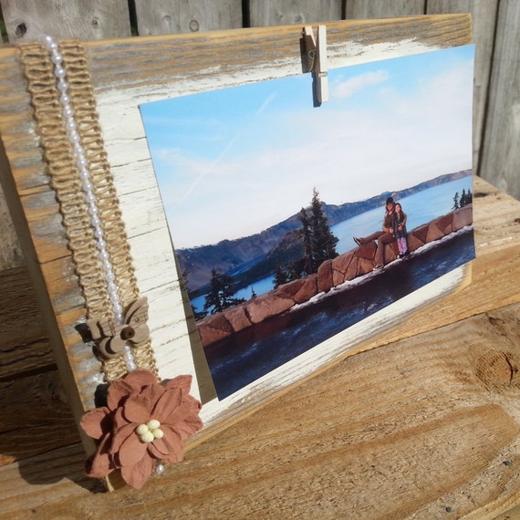 Shabby chic picture frame 8x5 photo holder by Backtothewoodshop