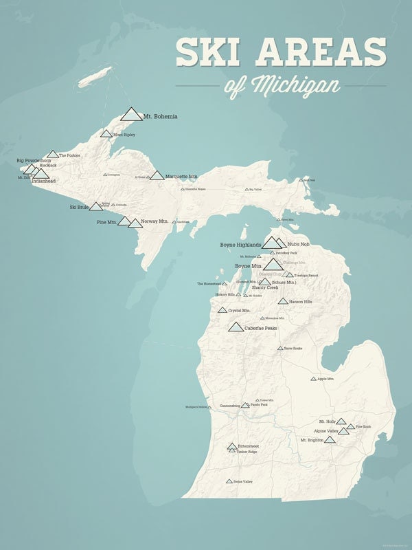 Michigan Ski Resorts Map 18x24 Poster