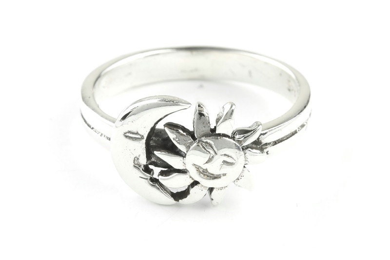 Rising Sun Ring Sterling Silver Moon Ring 925 Star Ring