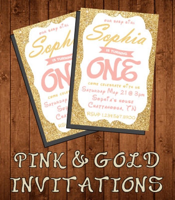 Items Similar To First Birthday Pink And Gold Invitations Digital Or