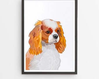 PRINT Tri color Cavalier King Charles Spaniel dog pet portrait