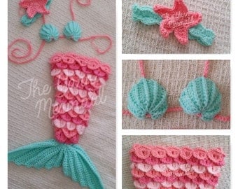 Crochet Pattern PDF Baby Mermaid Outfit Newborn Photo Prop