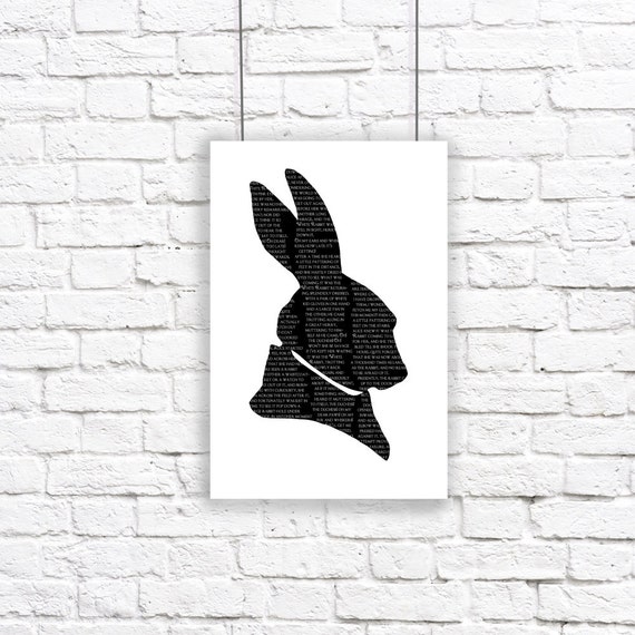 White Rabbit Alice In Wonderland Large Silhouette Poster Print