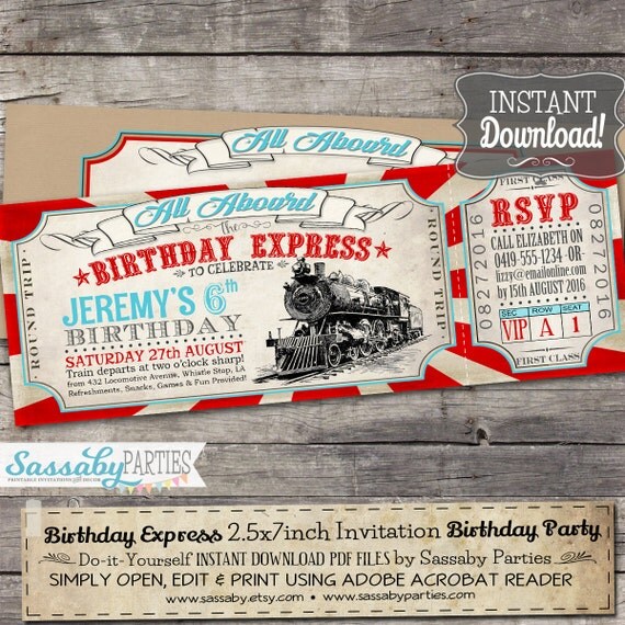 Birthday Express Invitation INSTANT DOWNLOAD Editable