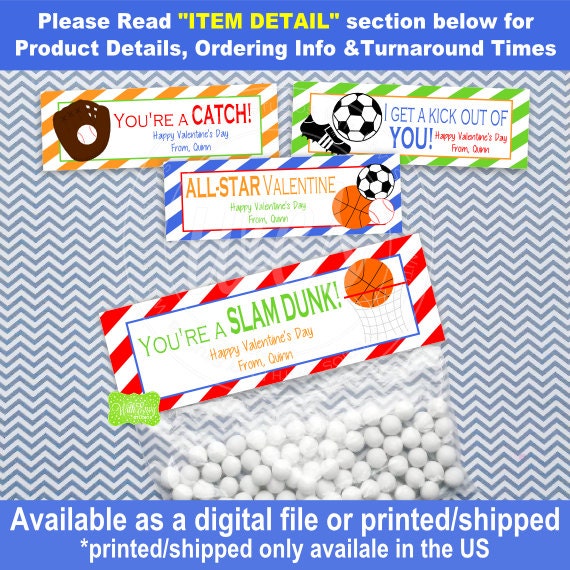 Items similar to Sports Valentine Treat Bag Toppers - Treat Bag Toppers ...