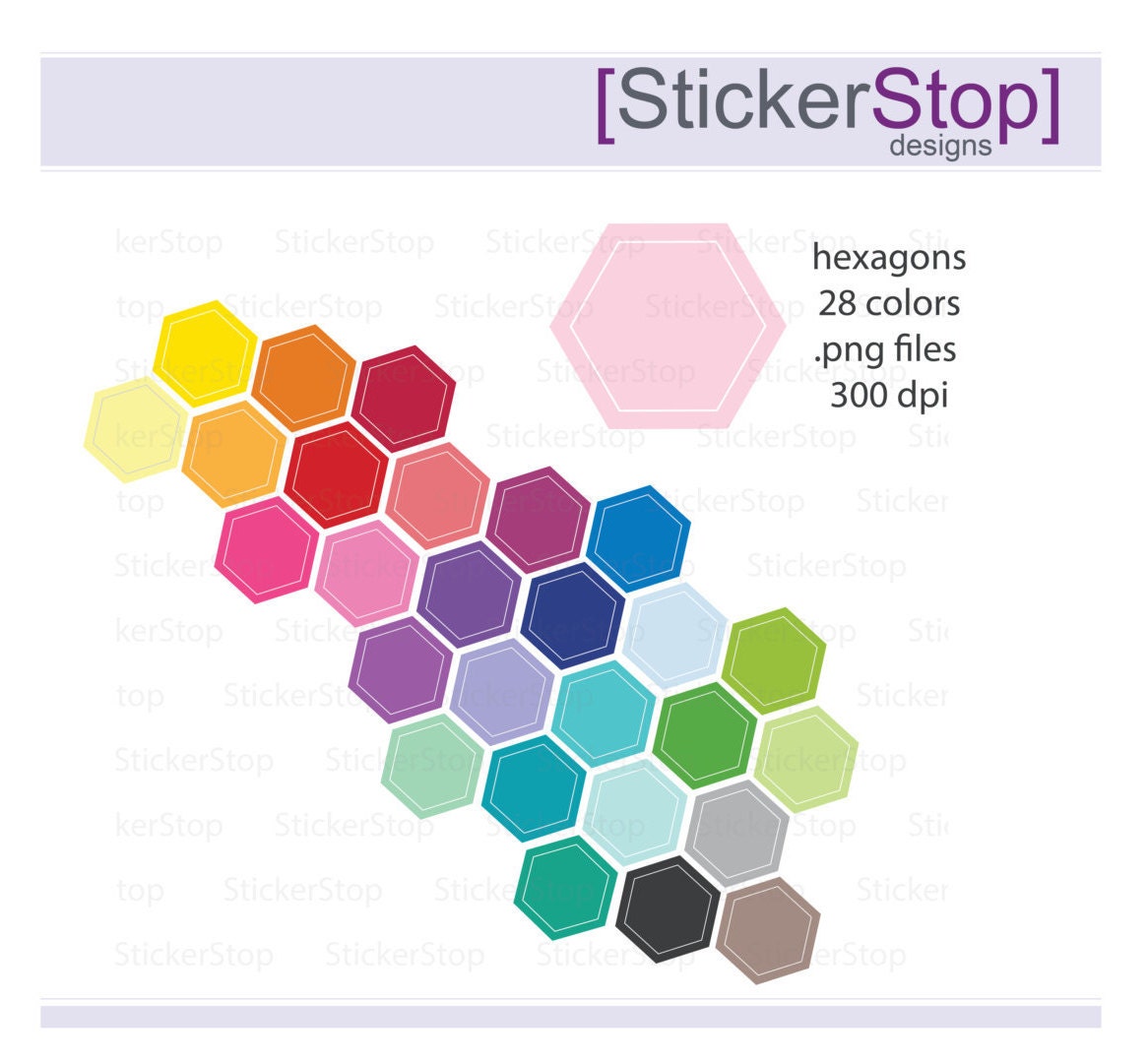 Hexagon Clipart 28 colors PNG Digital Clipart Instant