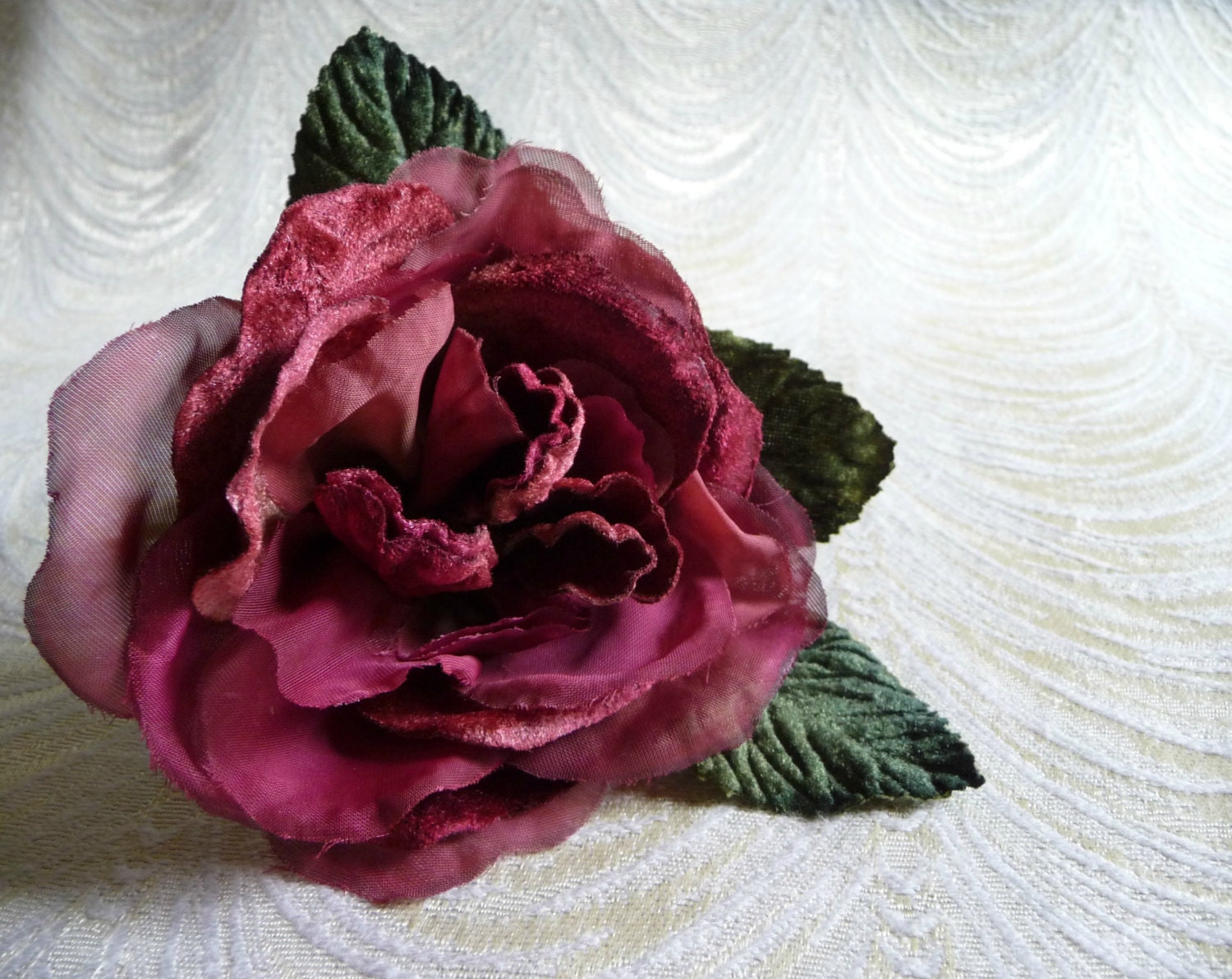 Velvet and Organdy Marsala Rose Millinery Flower Soft Wine