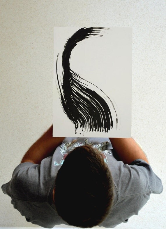 Original abstract art ink drawing black and white abstract