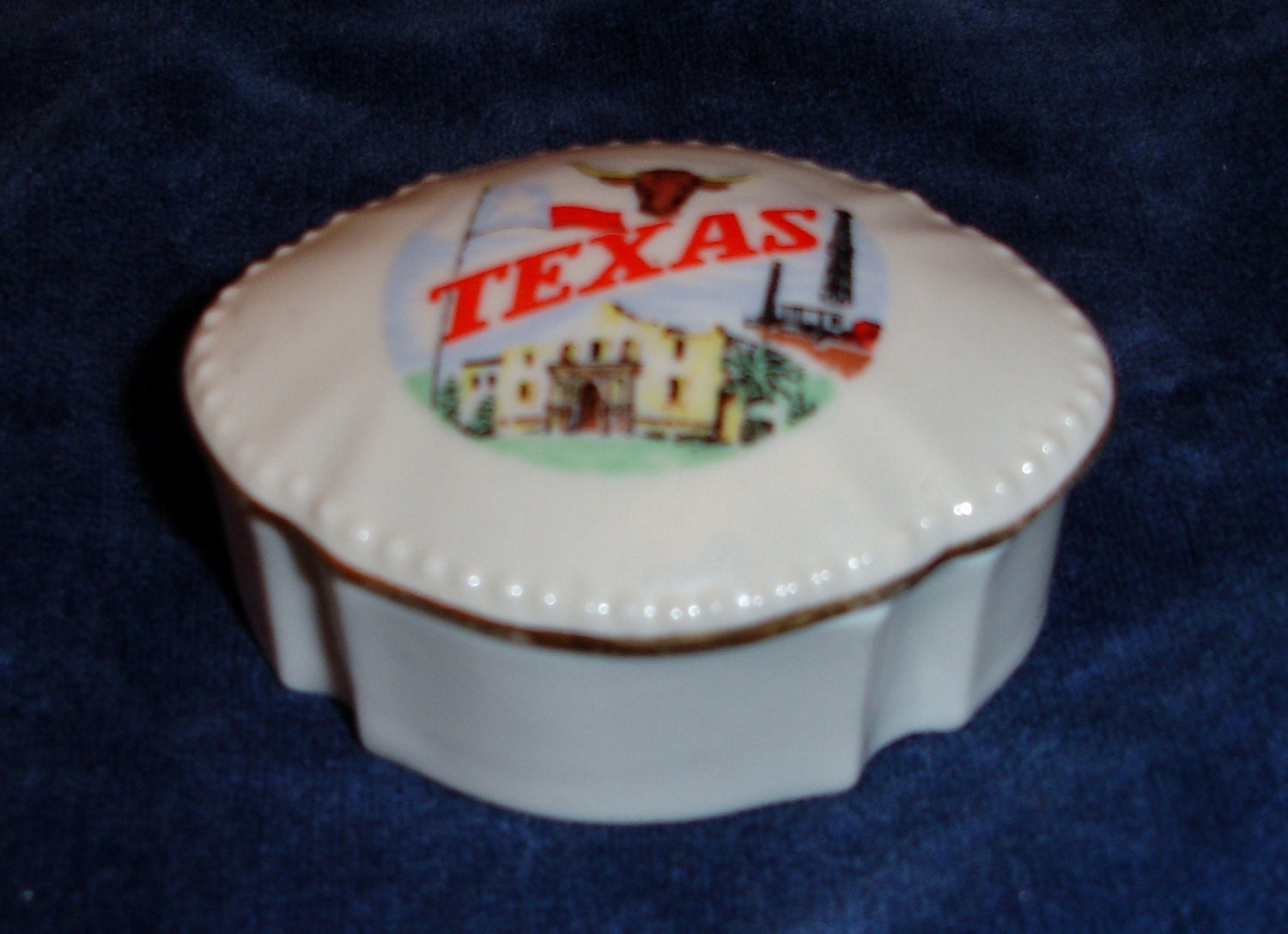 Texas Porcelain Trinket Box with Hand Painted Symbols of the State ...