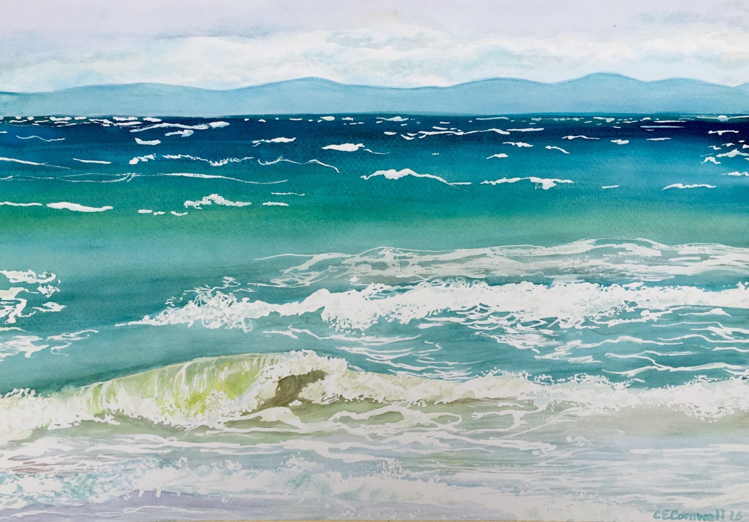 Ocean Watercolor Original Seascape Painting