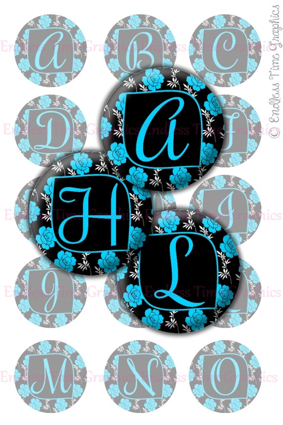 Alphabet Bottle Cap Images DIGITAL Blue by EndlessTimeGraphics