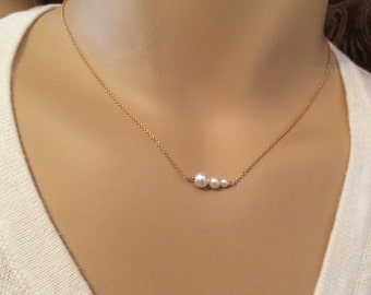 Three pearl necklace | Etsy