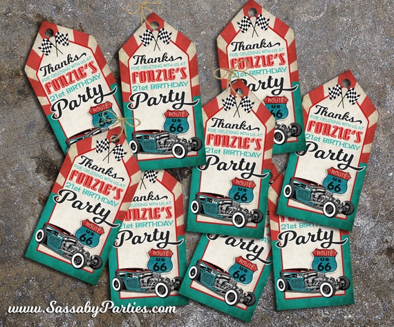 50s Garage Hot Rod Party Thank you Tags - INSTANT DOWNLOAD - DIY ...