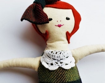 Items similar to Custom ribbon doll - a cloth doll with grosgrain hair ...