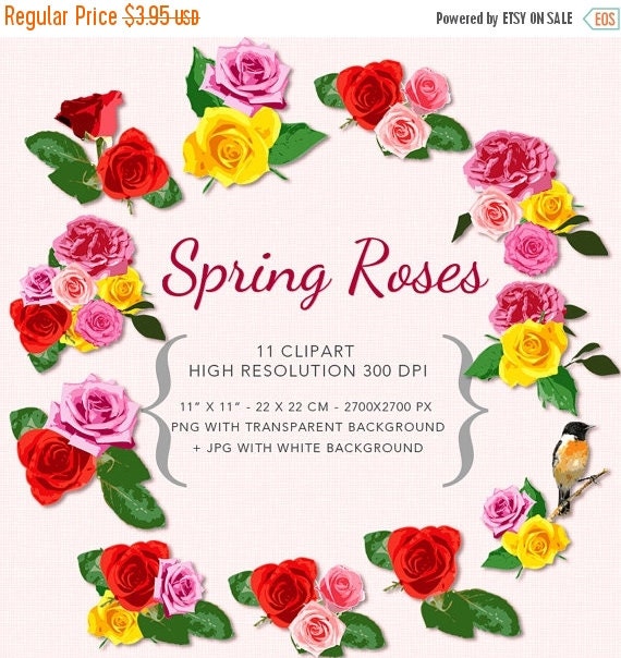 30% OFF SALE Spring Flower clipartroses by GraphicFarm on Etsy