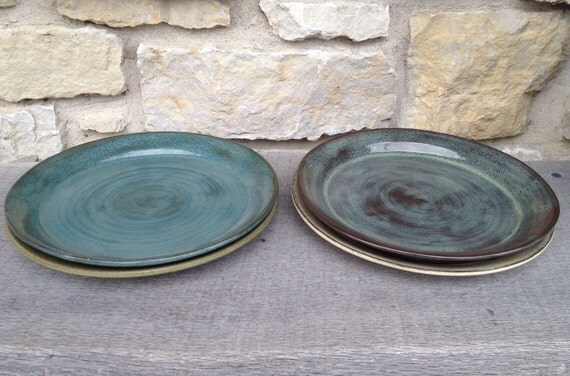 Handmade pottery dinner plates... Set of four mix and match
