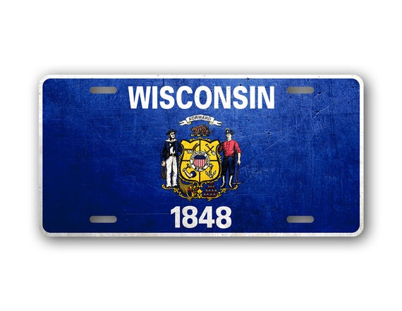 Wisconsin State Flag License Plate WI Official Flag Symbol