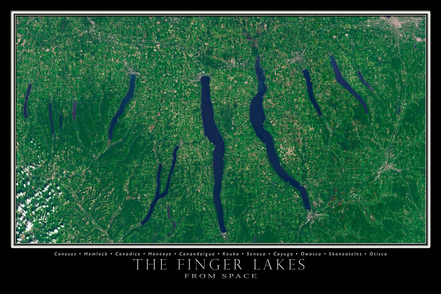 Finger Lakes Of New York From Space Satellite Poster Map