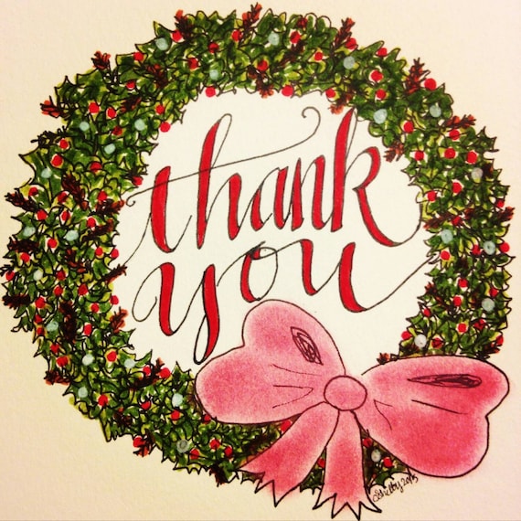 Christmas Thank You Note Cards Wreath