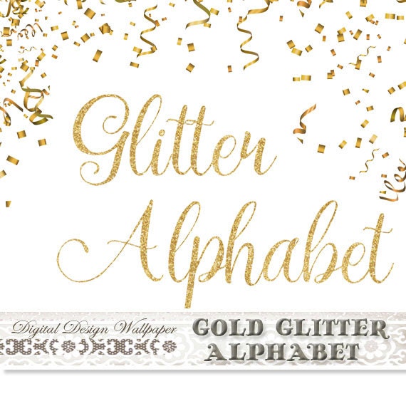 Gold Fancy Glitter AlphabetGold Glitter LettersCursive Font