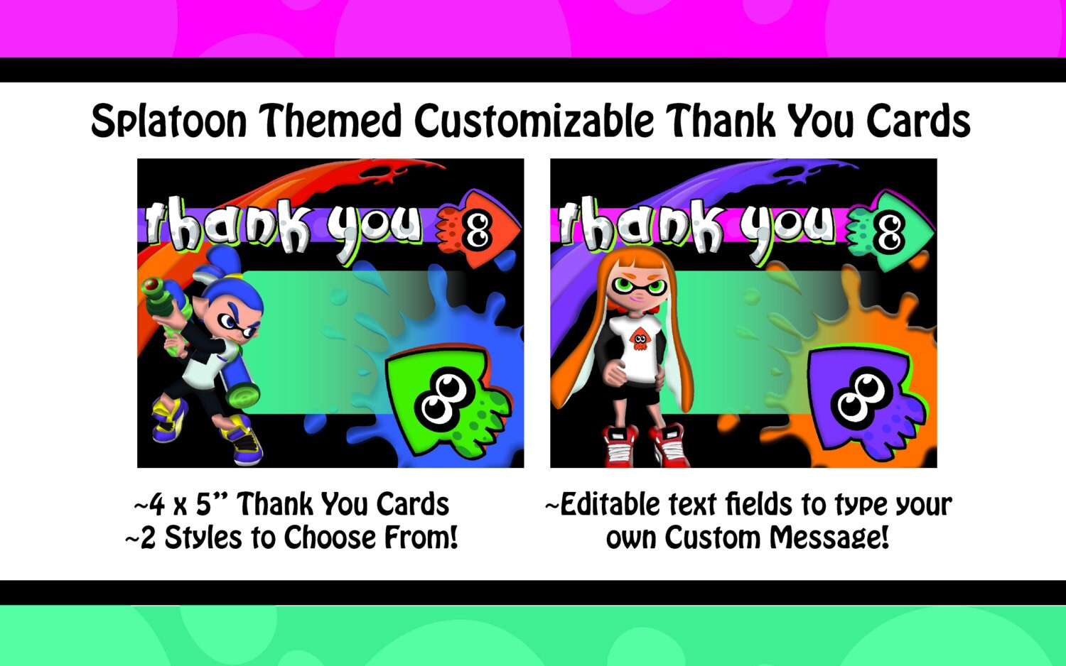 Splatoon Themed Thank You Cards