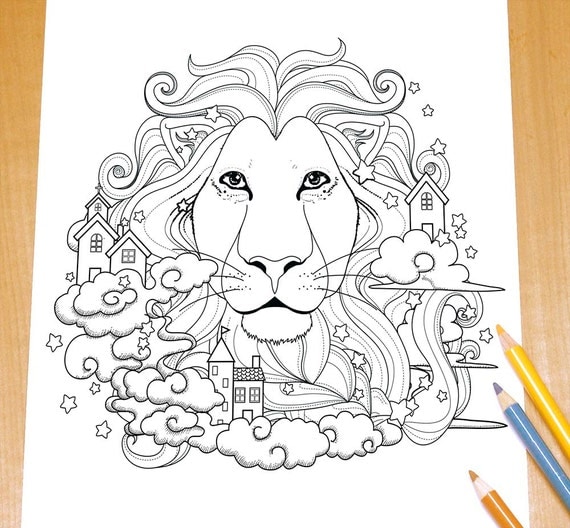 Adorable Lion Adult Coloring Page Print