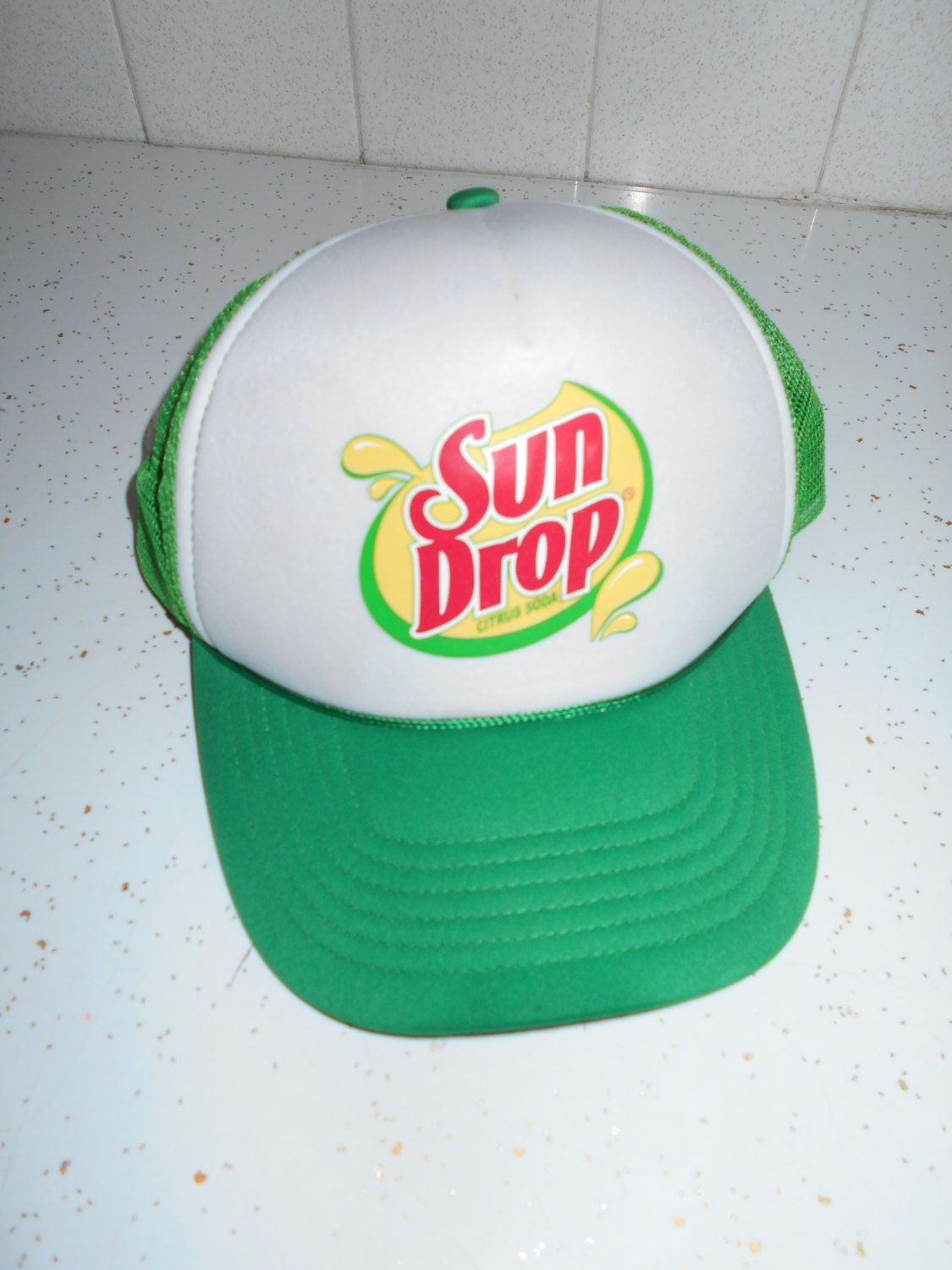 Vtg Sun Drop Citrus Soda Pop Snap Back Foam Mesh Trucker Hat