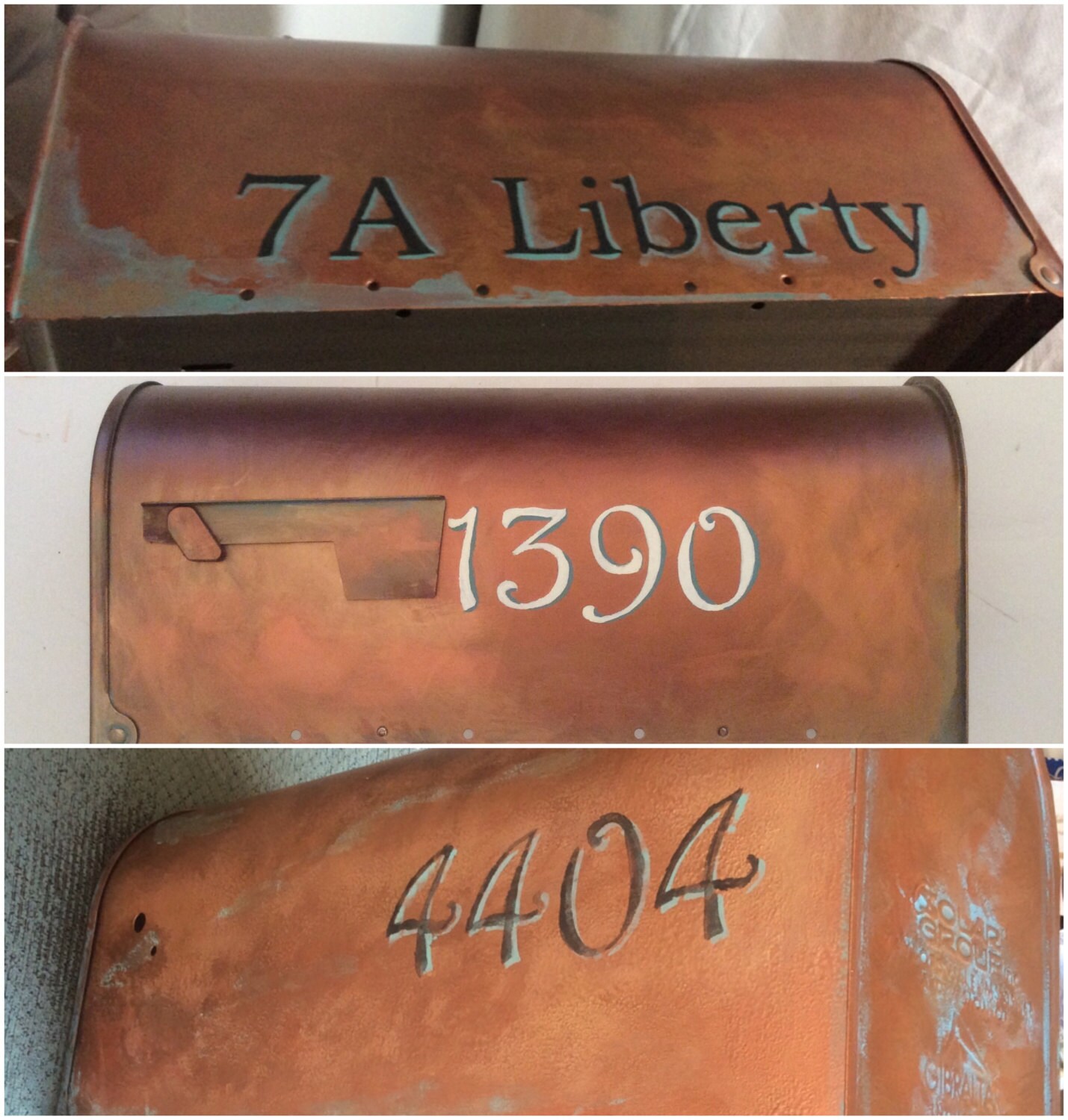 Rustic Copper mailbox hand painted copper verde curbside