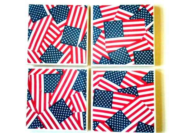 AMERICAN FLAG Ceramic Tile Coasters Set of 4