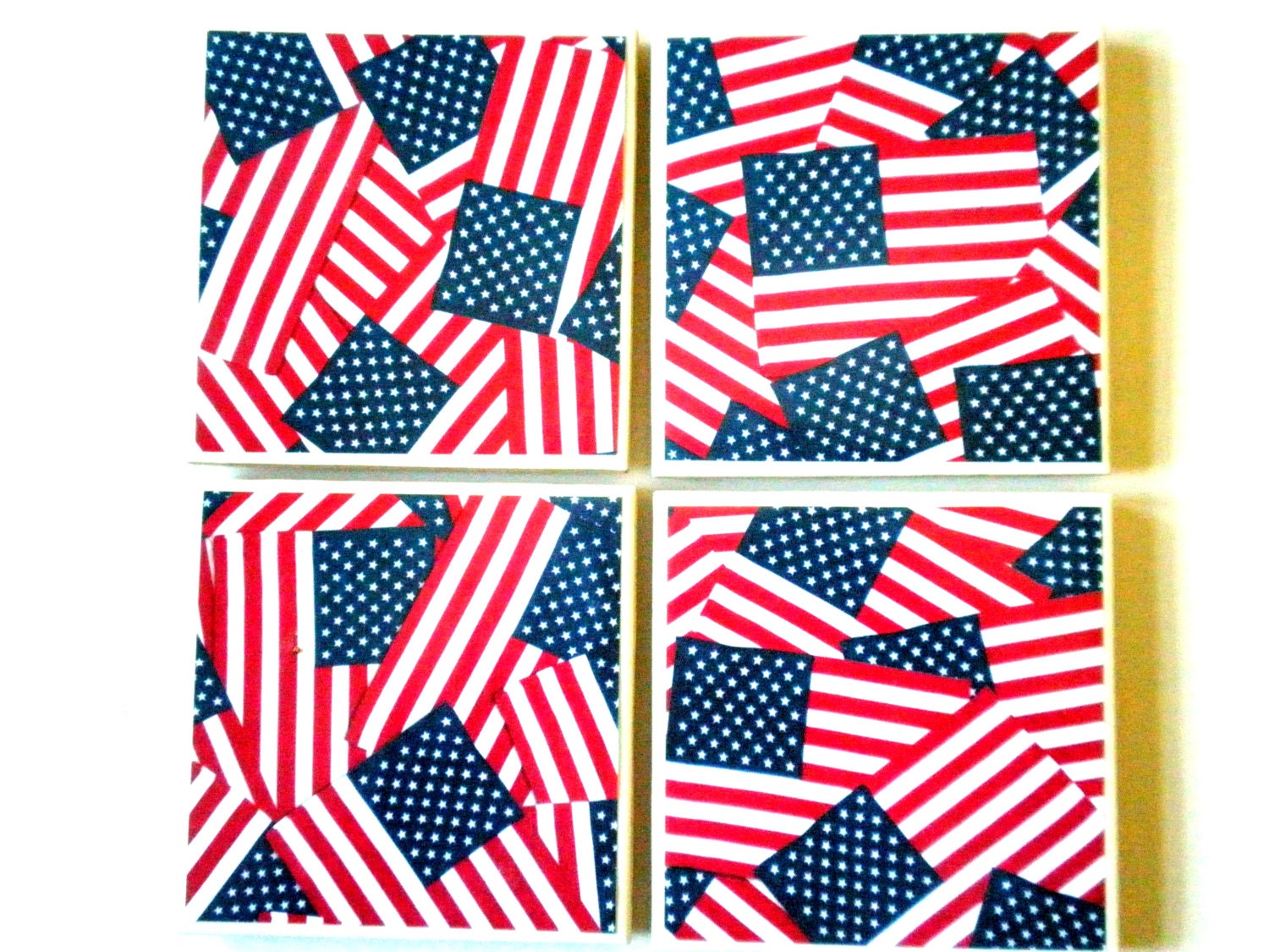 AMERICAN FLAG Ceramic Tile Coasters Set of 4