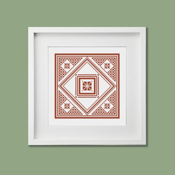 Red Square Tile Cross Stitch PDF Chart by NicolaCookNeedlework