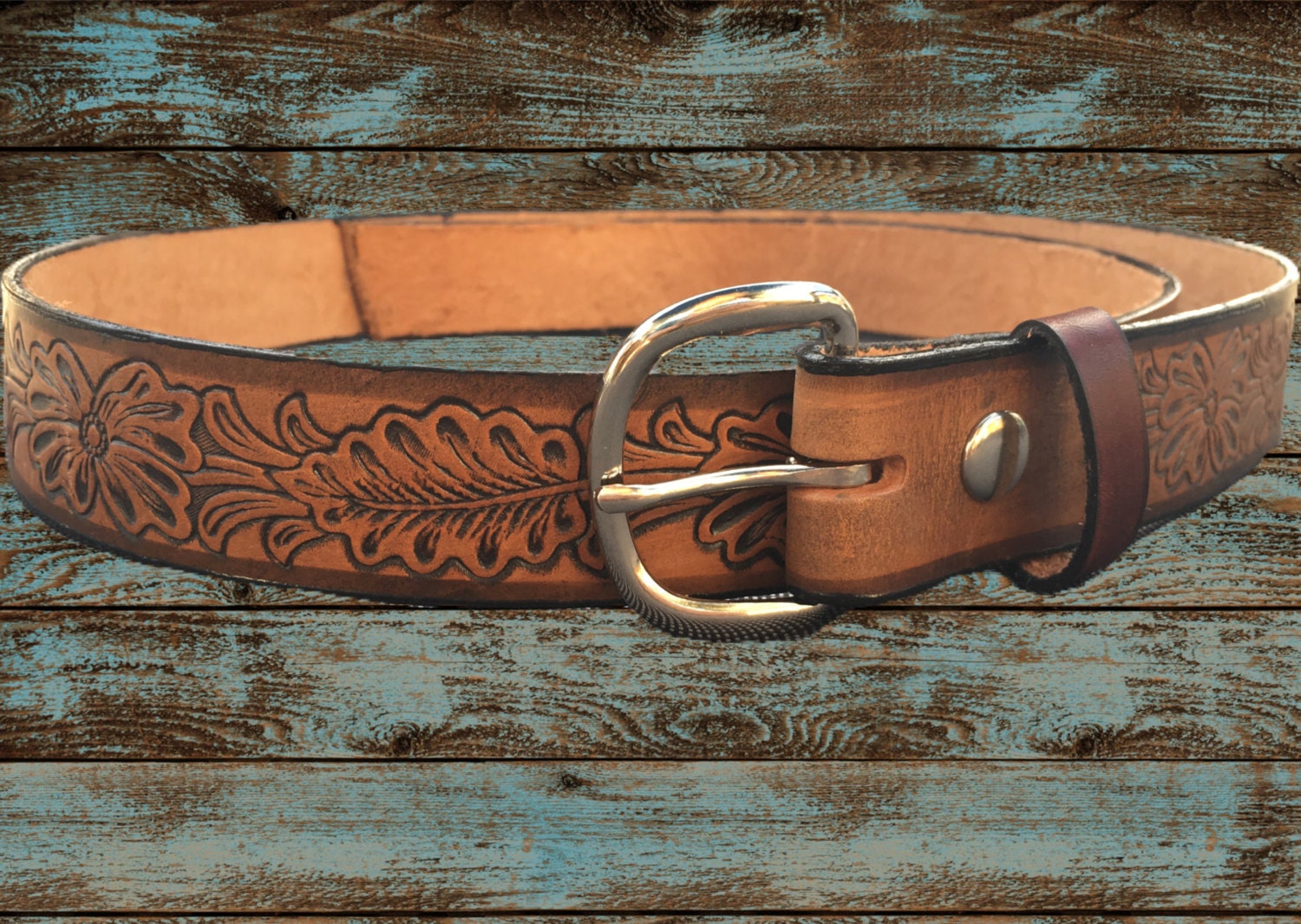 Genuine Leather handmade western scroll design belt