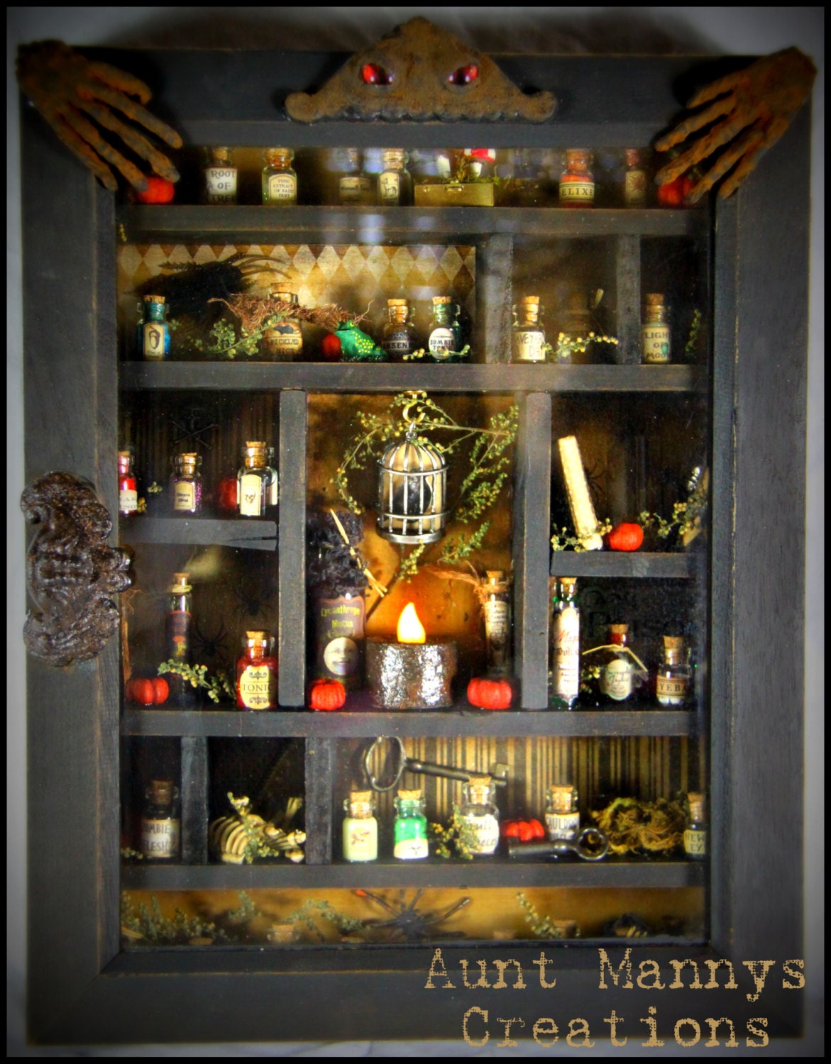 Vintage Style Witch Alchemy Shadow Box w Lots of Miniature