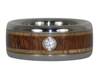 Diamond Koa Wood Inlay Ring by Hawaiititanium on Etsy