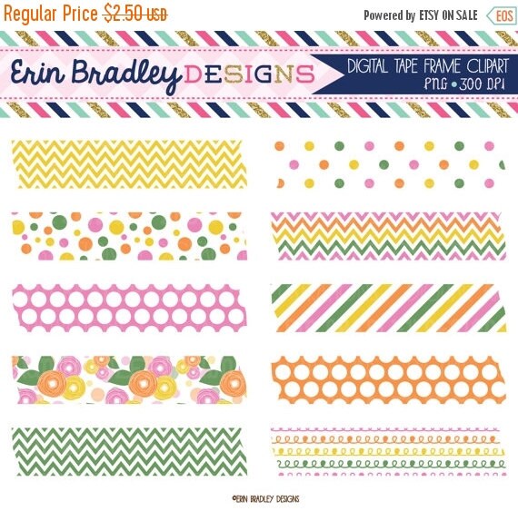 SALE Digital Washi Tape Clipart Pink Yellow by ErinBradleyDesigns
