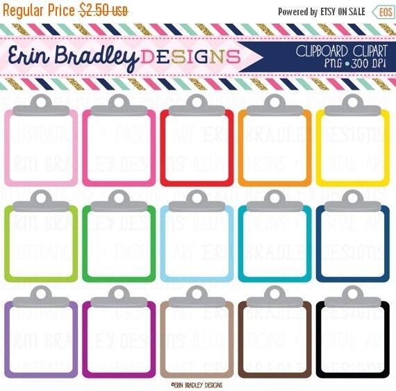 SALE Clipboard Clipart Graphics Personal & by ErinBradleyDesigns