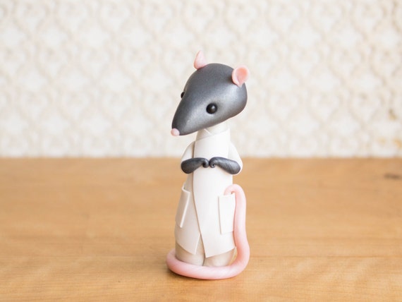 Lab Rat Rat Figurine wearing a Laboratory Coat by BonjourPoupette