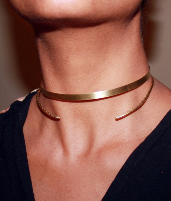 Hammered Gold Choker SET 2 chokers by ABAJewels on Etsy