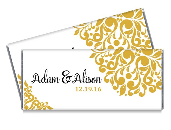 Set of 12 Gold Wedding Candy Bar Wrappers Gold Floral